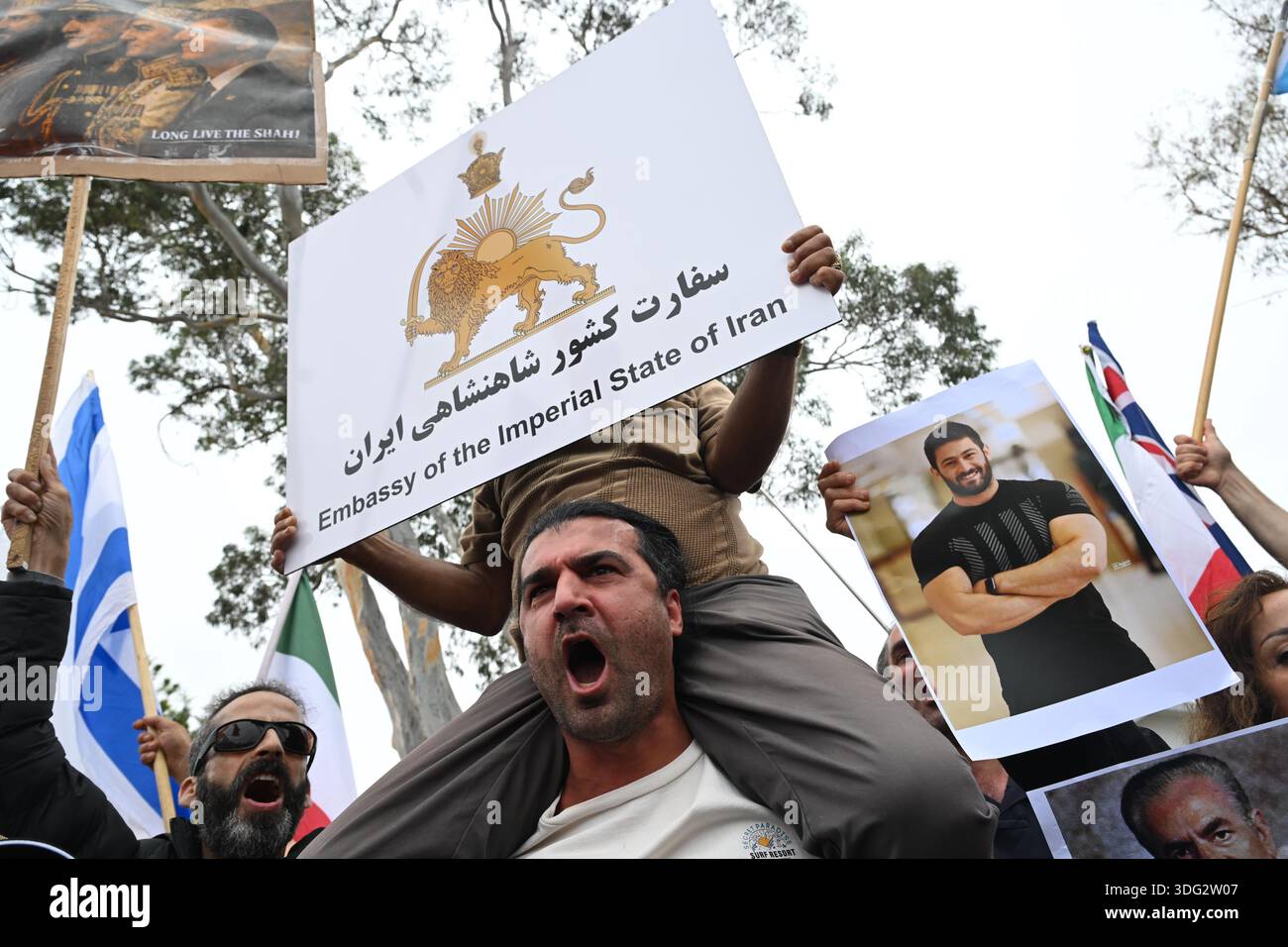 Anti regime protesters attend a rally outside the Iranian Embassy in ...