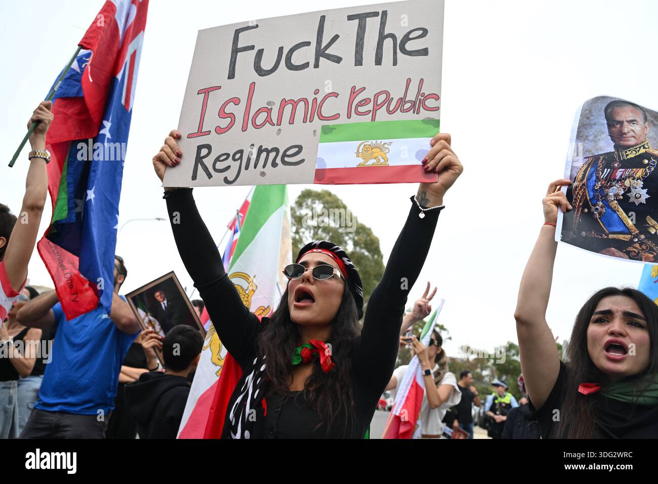 Anti regime protesters attend a rally outside the Iranian Embassy in ...
