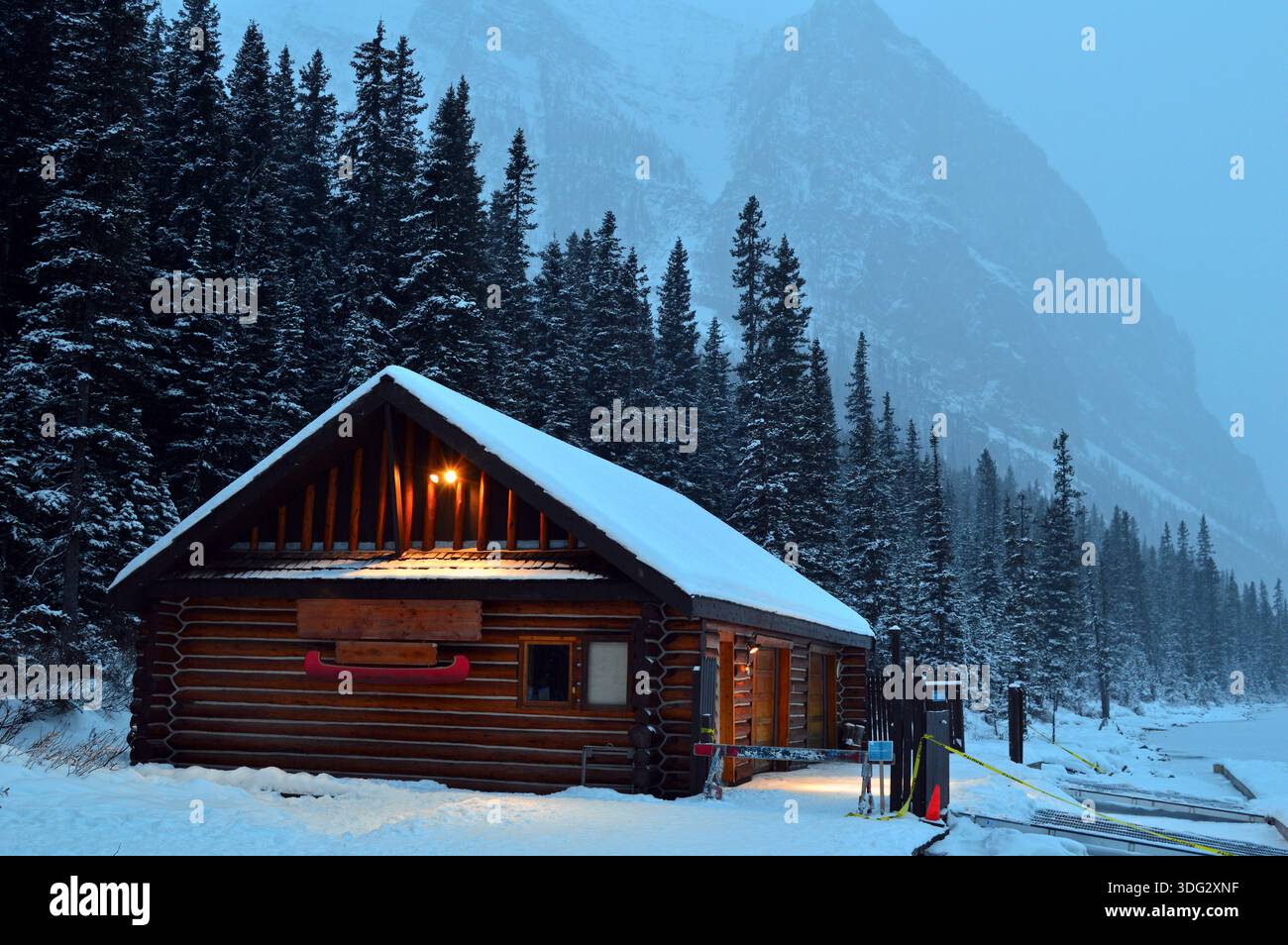 Banff National Park, AB, Canada November 9, 2017 A wooden cabin in ...
