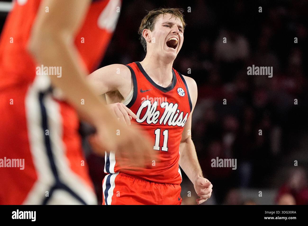 Mississippi guard Travis Perry (11) reacts to call during an NCAA ...