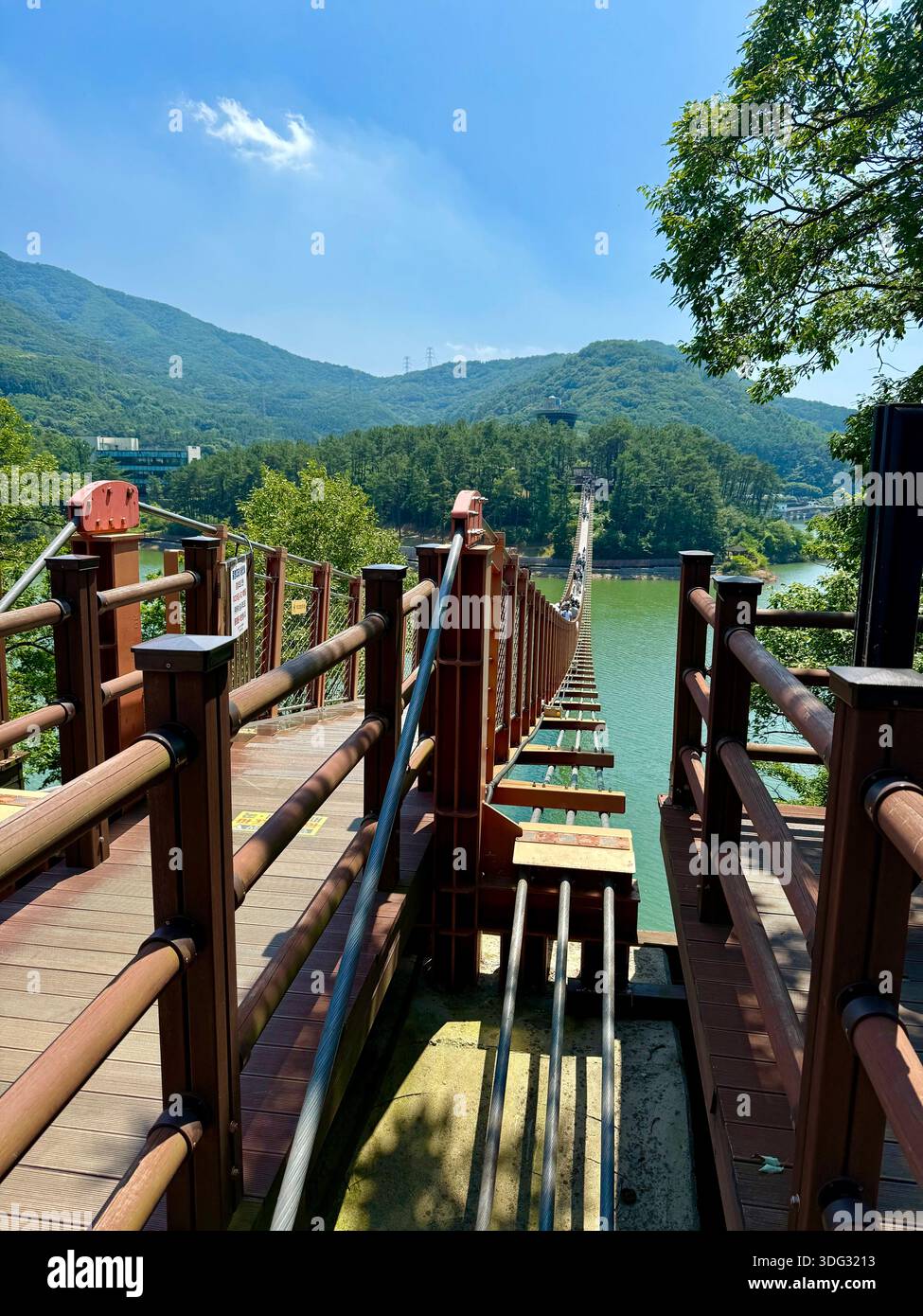 Majang Reservoir Red Suspension Bridge Stock Photo - Alamy