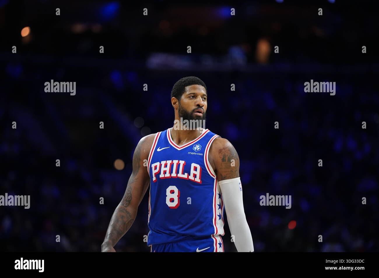 Philadelphia 76ers' Paul George plays during an NBA basketball game ...