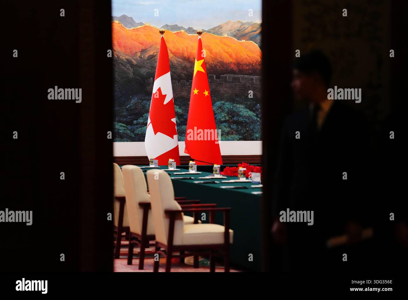 Flags are shown in a meeting room before Canada's Minister of Foreign ...