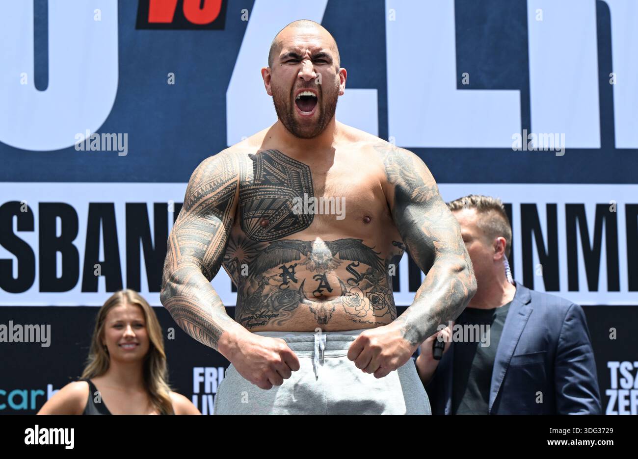 Boxer Nelson Asofa-Solomona is seen during a Weigh-in before his bout ...