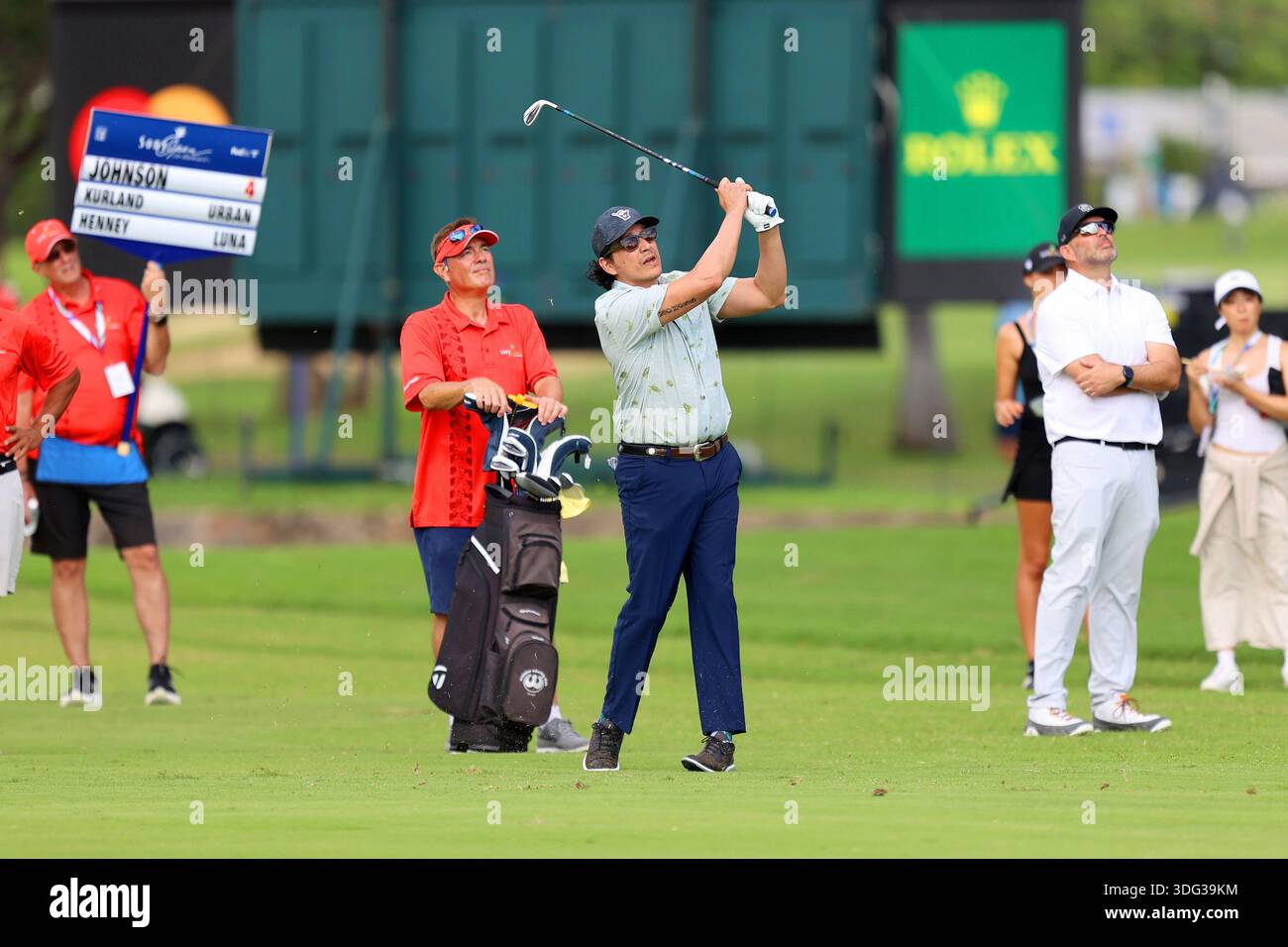 January 14, 2026 - Actor Gabriel Luna hits from the 8th fairway during ...