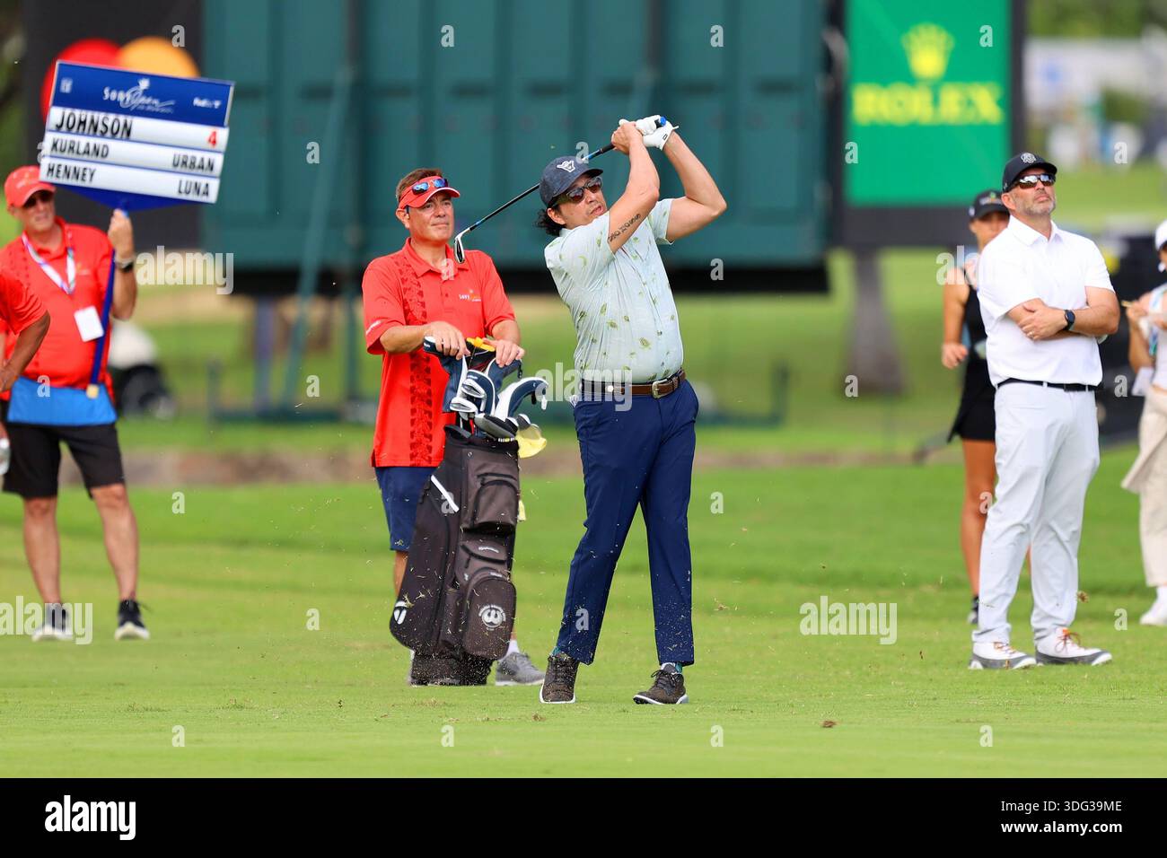 January 14, 2026 - Actor Gabriel Luna hits from the 8th fairway during ...