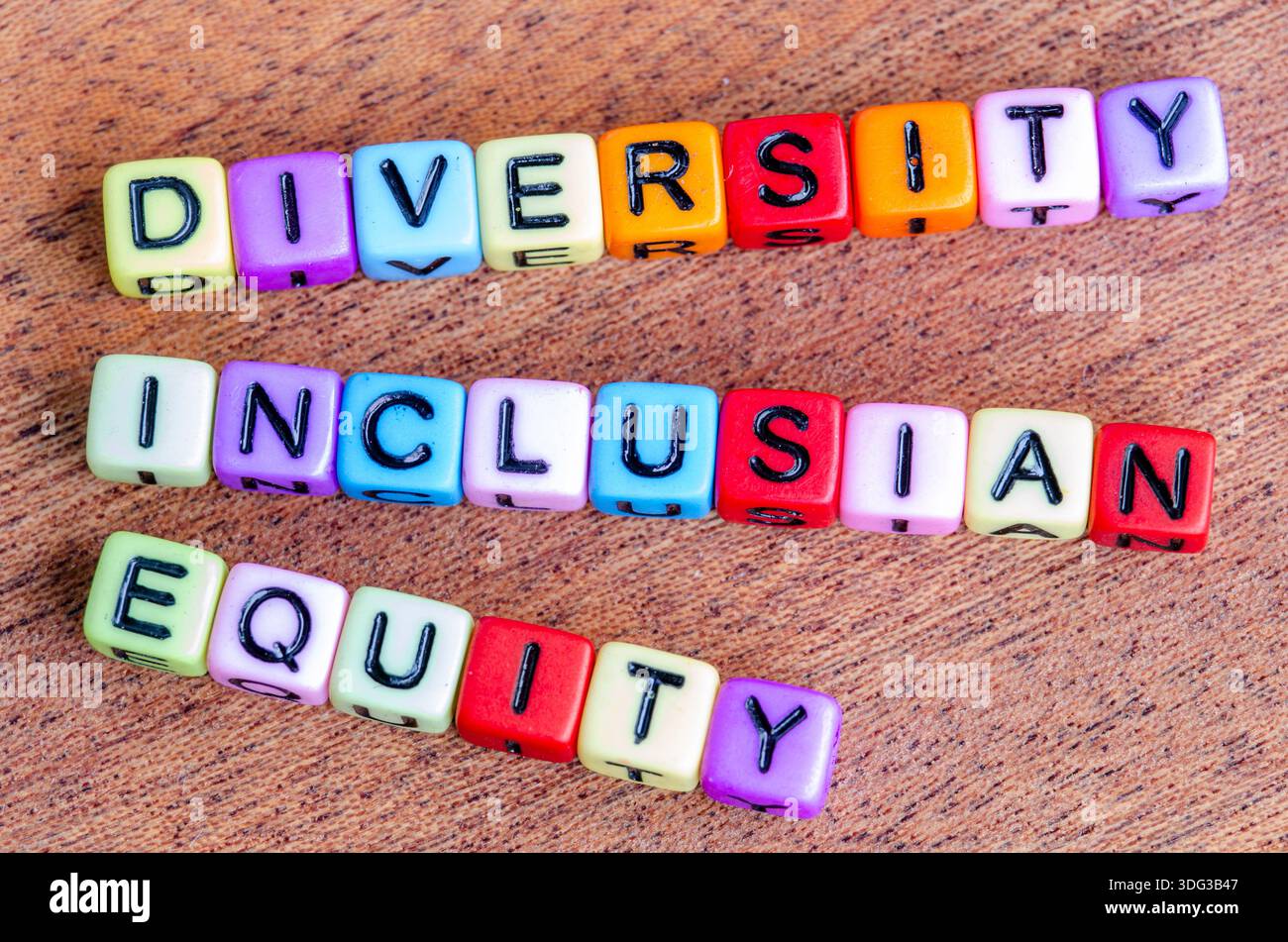 DIVERSITY INCLUSION EQUALITY, Stacked wooden letter blocks forming ...