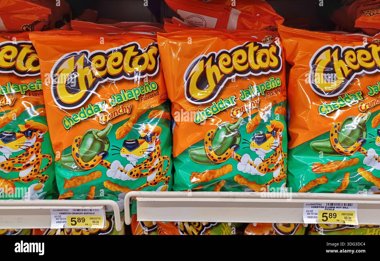 Houston, Texas USA 12-21-2025: Cheetos Cheddar Jalapeno snacks on ...