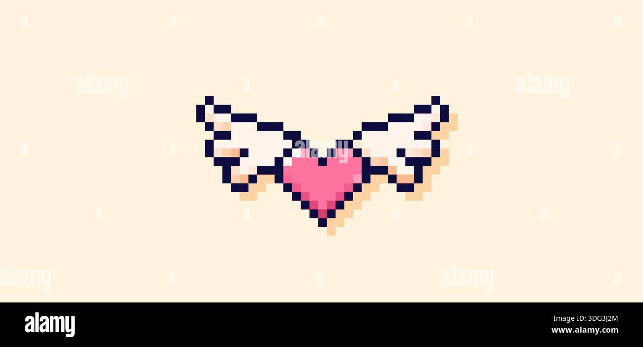 Pixel art pink heart with white angel wings Stock Vector Image & Art ...