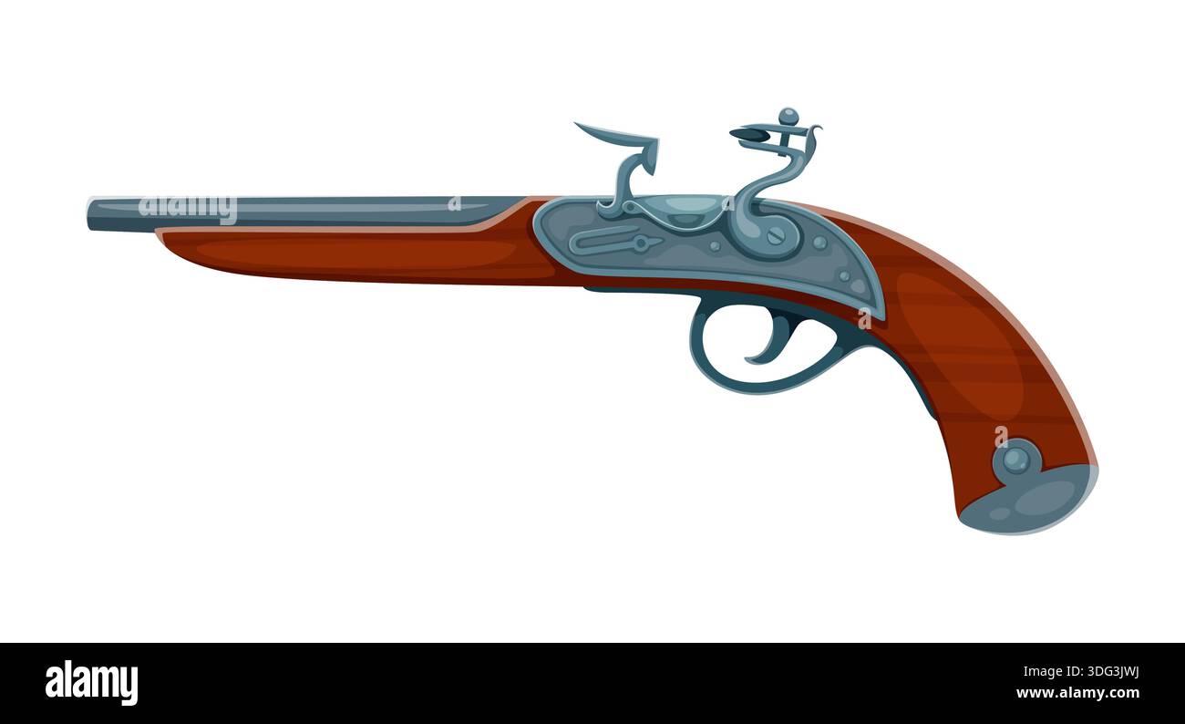 Cartoon corsair pirate old flintlock pistol weapon. Corsair skipper ...