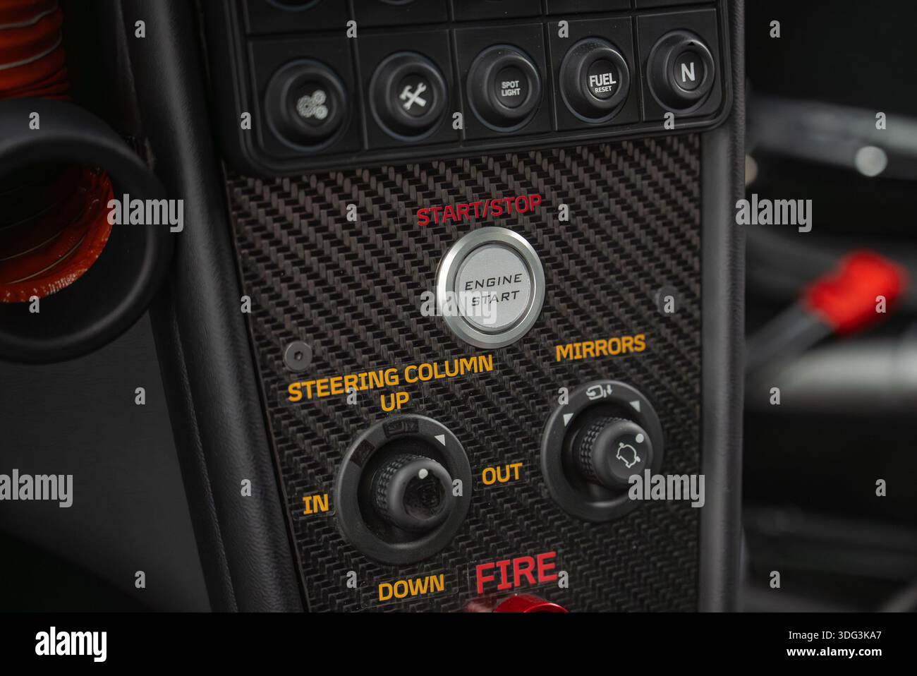 Detailed view of the carbon fiber cockpit control panel in a McLaren ...