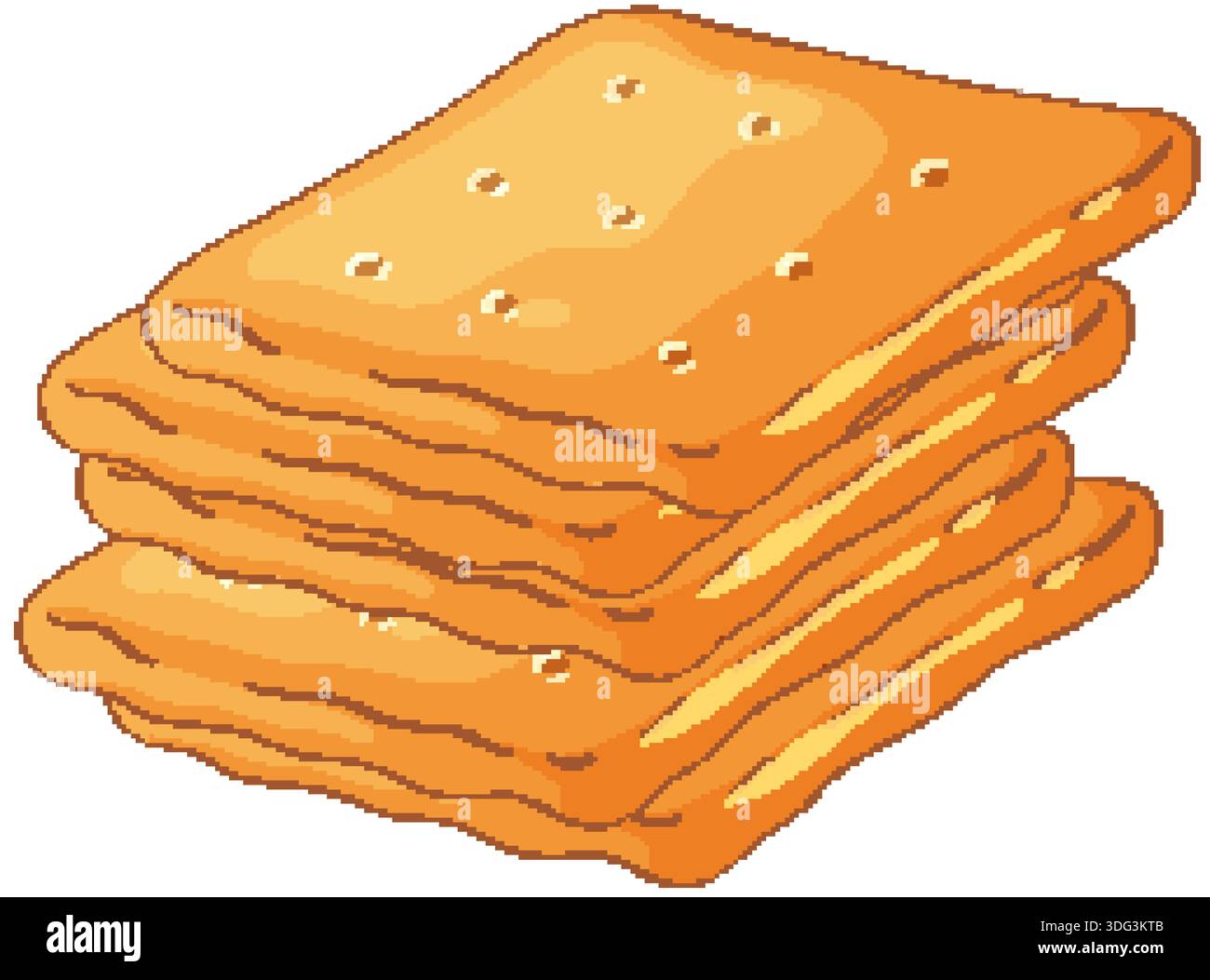 A stack of four golden brown square crackers isolated on a white ...