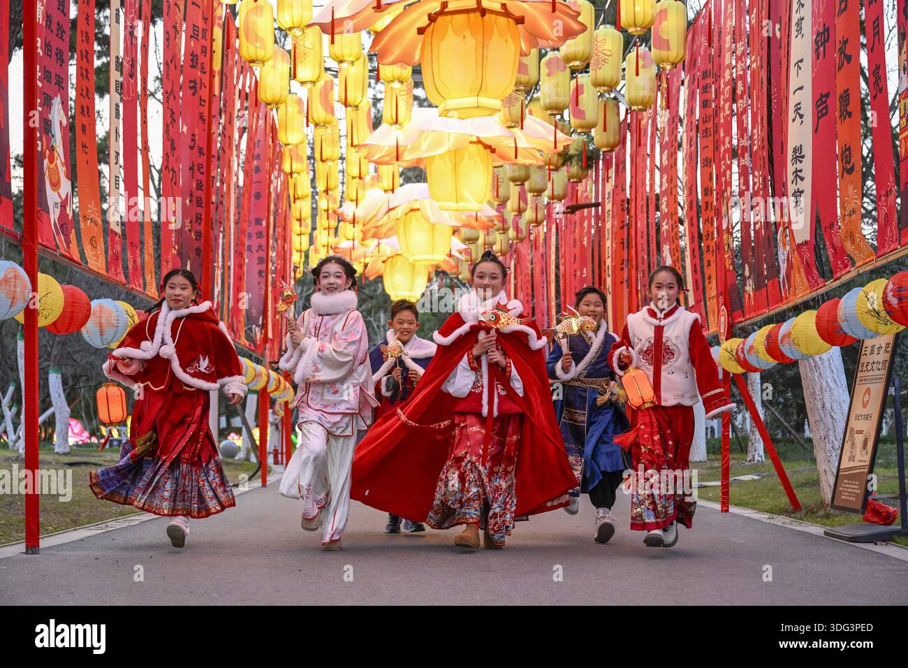 Pupils admire festive lanterns at Xiaoyaojin Park in Hefei City, east ...
