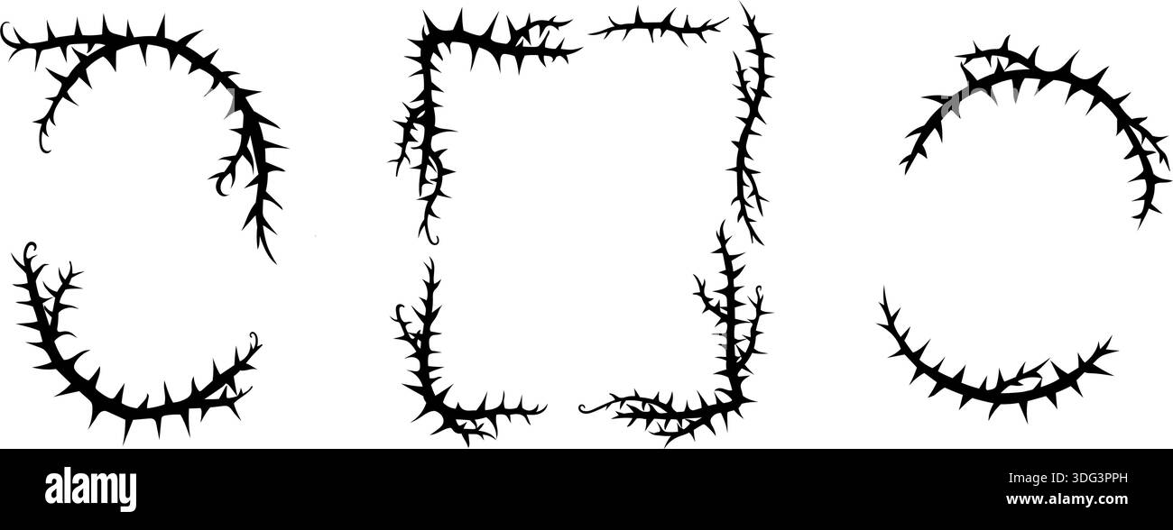 Thorn vine frames and borders vector set. Black twisted thorn branches ...