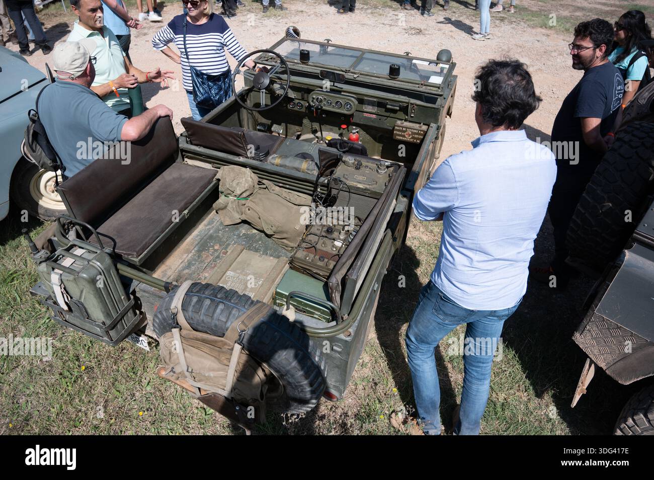 Interior view of a restored historic Minerva military vehicle with ...