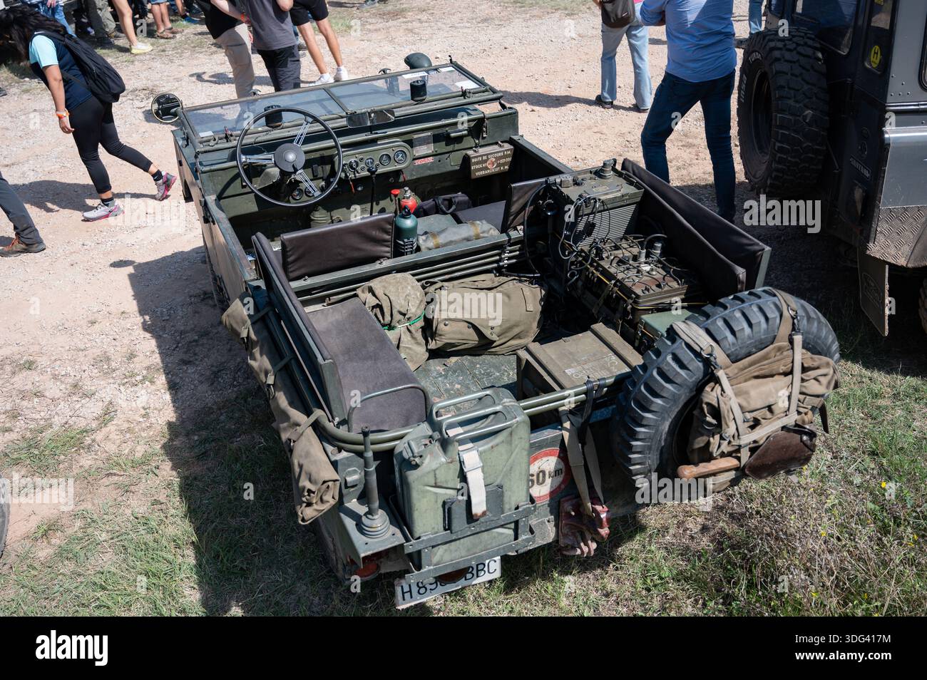 Interior view of a restored military Minerva Land Rover with vintage ...