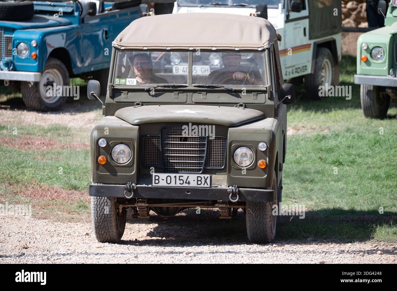 Front view of a vintage olive green Land Rover Santana Series III ...