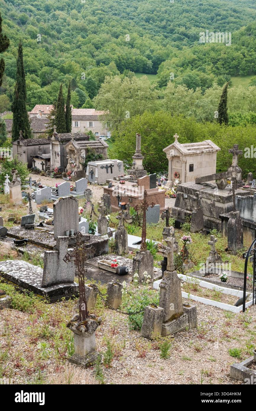 Toulouse, France - April 21, 2025:Stunning aerial view of the French cemetery surrounded by lush ...
