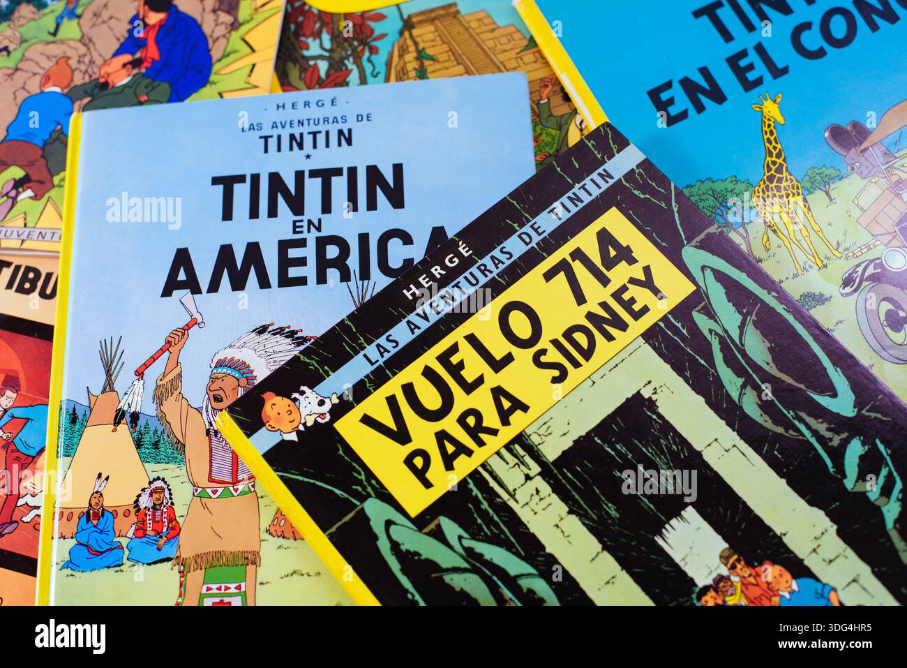 Valencia, Spain - December 10, 2025: Tintin comics display featuring ...