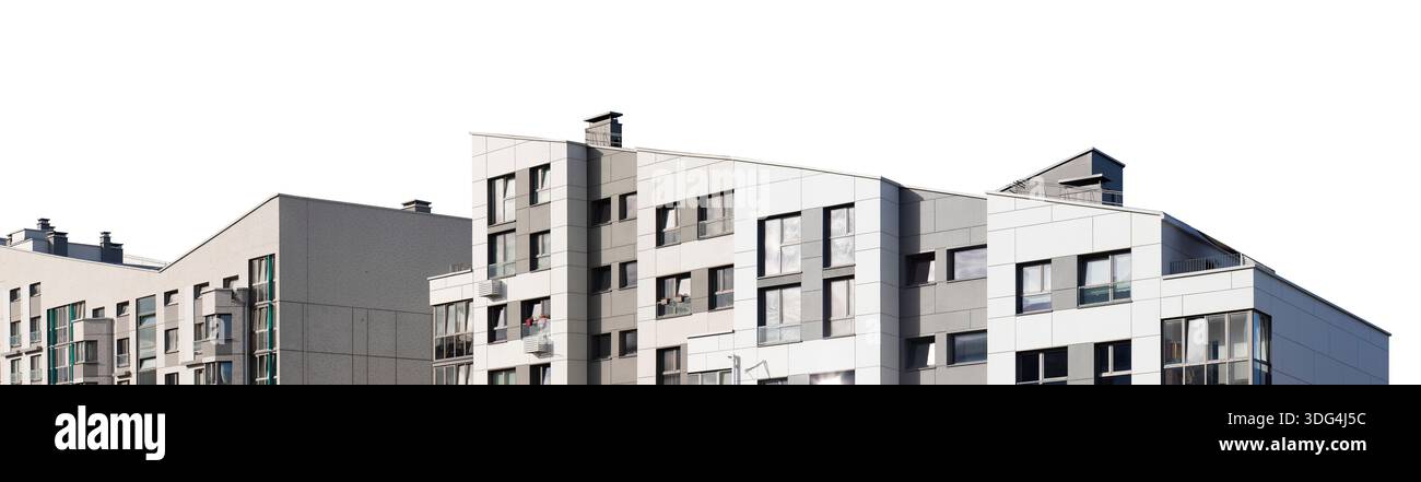 Modern residential building with light panel facade and large windows ...
