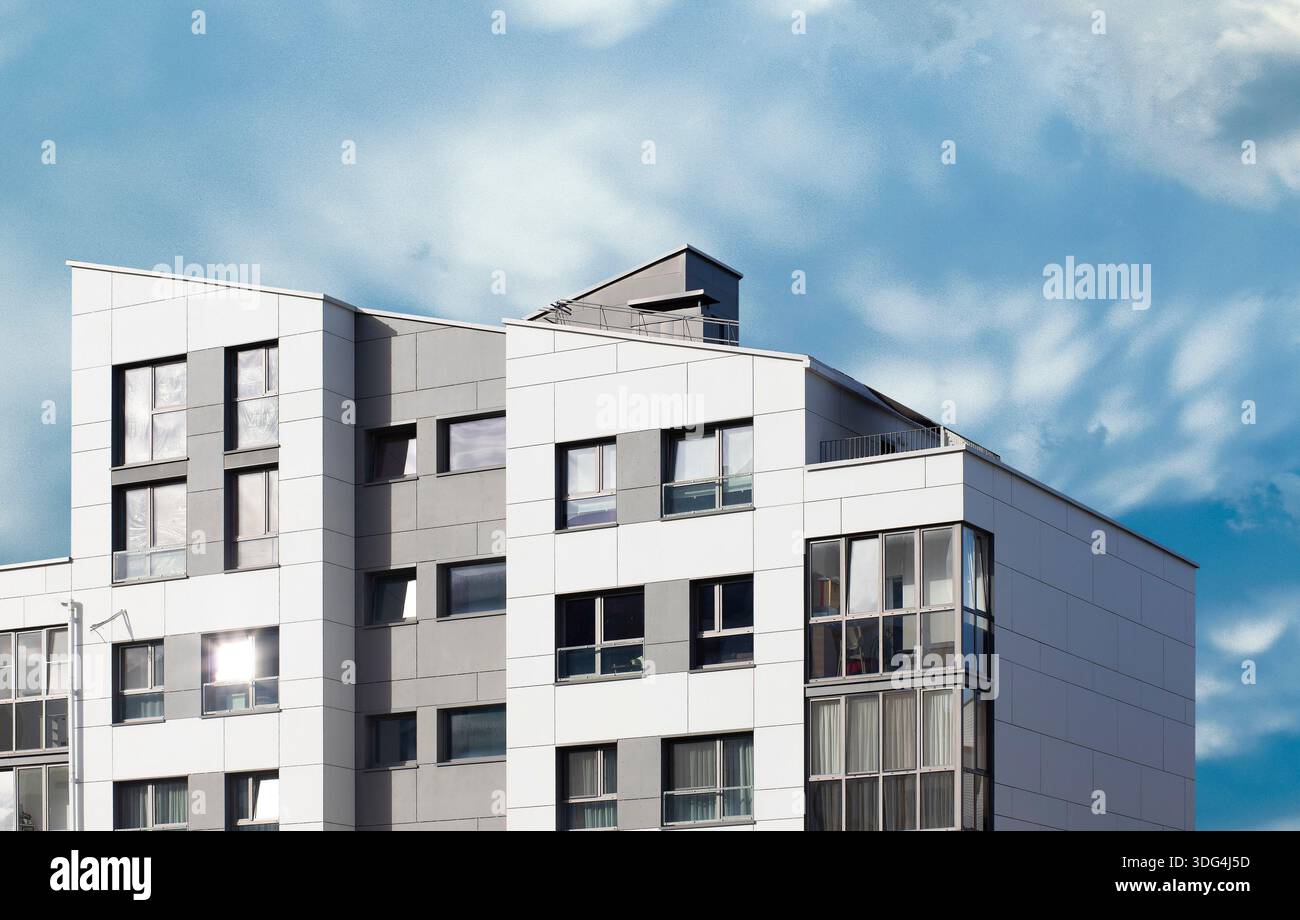 Modern residential building with minimalist architecture, white and ...