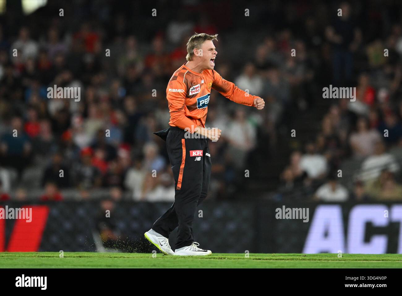 Cooper Connolly of Perth Scorchers celebrates dismissing Josh Brown of ...