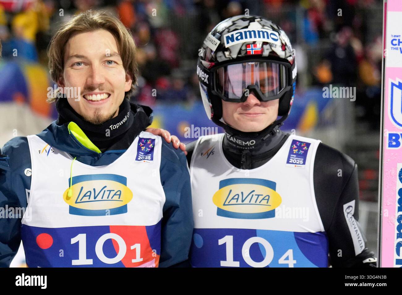 FILE - Johann Andre Forfang, and Marius Lindvik, from left, of Norway ...