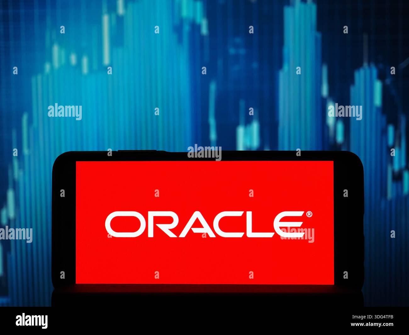 In this photo illustration, the Oracle Corporation logo seen displayed ...