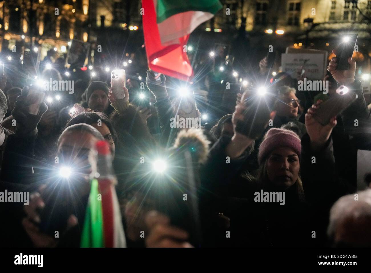 Oslo 20260114. Demonstrators gathered at Eidsvolls plass in central ...
