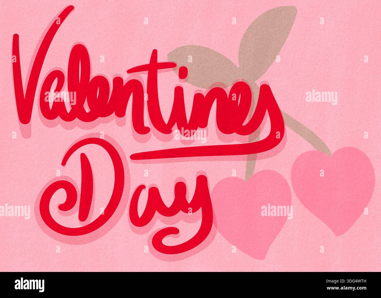 Happy Valentine’s Day lettering with heart cherries postcard design in ...
