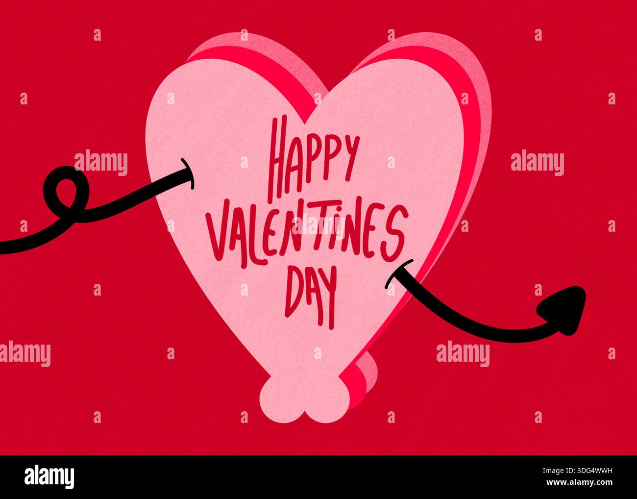 Happy Valentine’s Day postcard with heart shape in pink and red colors ...