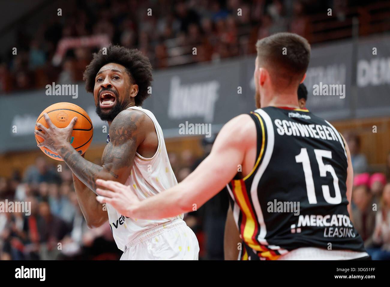 f.l.t.r.: Rickey McGill (Patrioti Levice, 0) and Ryan Schwieger ...