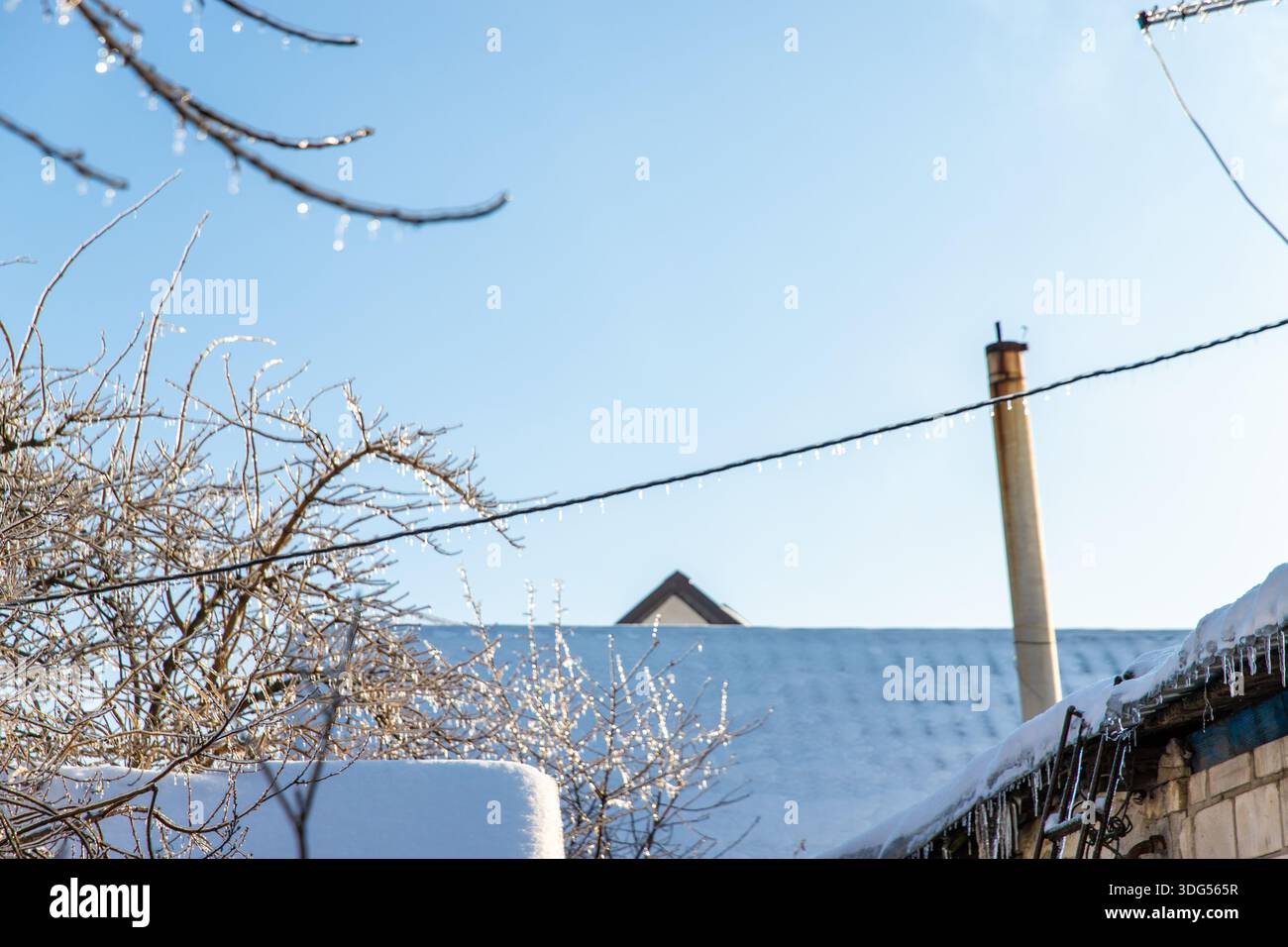 Wires frozen in ice. Selective focus. nature Stock Photo - Alamy