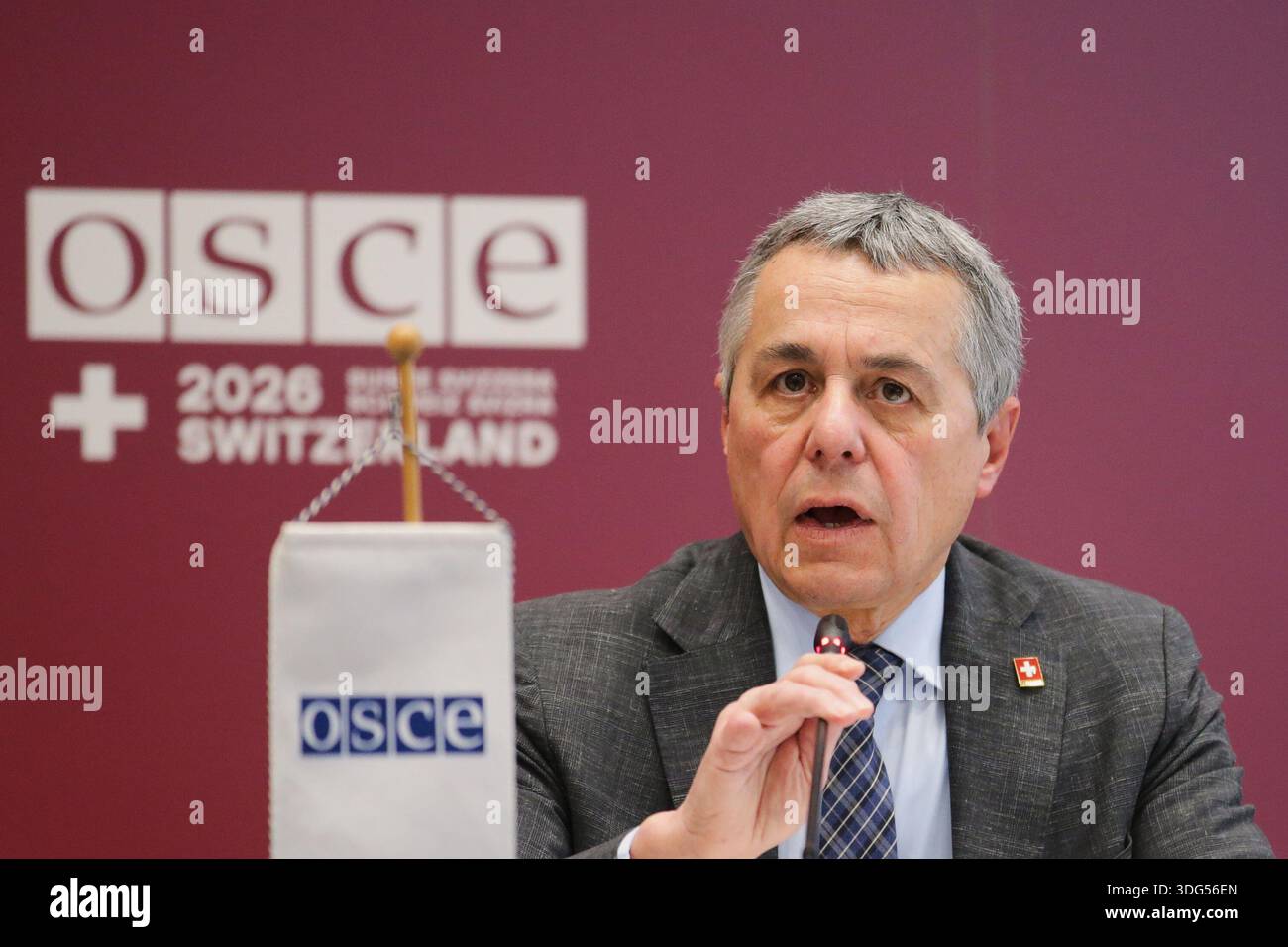 OSCE Chairman-in- Office Ignazio Cassis speaks at a press conference in ...
