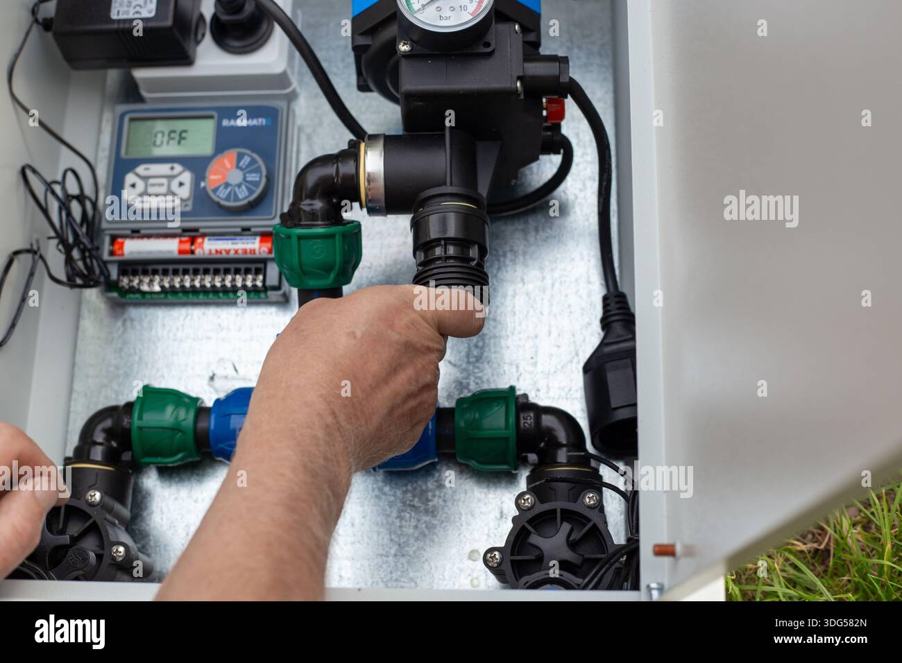 Installation of an automatic drip irrigation system in a junction box ...