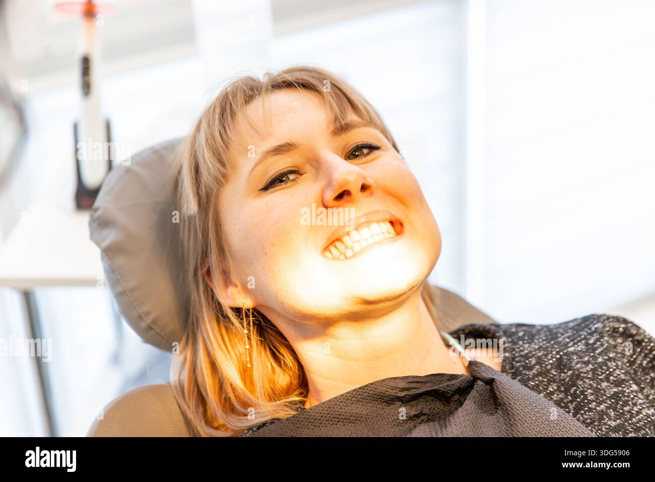 Woman at the dentist office. Selective focus. copy space, banner Stock ...