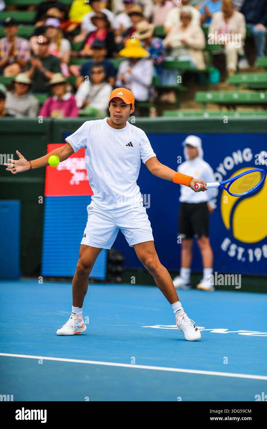 Learner Tien (USA) is seen in action during the tennis match with Marin ...