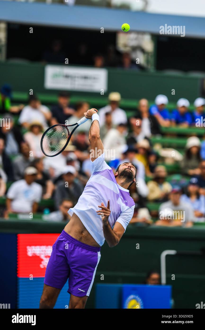 Marin Cilic (CRO) is seen in action during the tennis match with ...