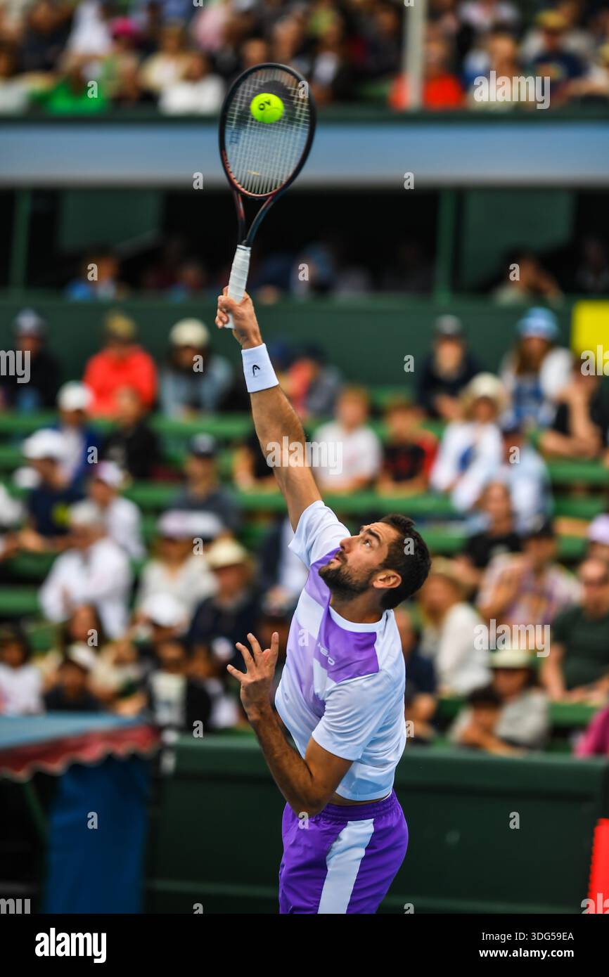 Marin Cilic (CRO) is seen in action during the tennis match with ...