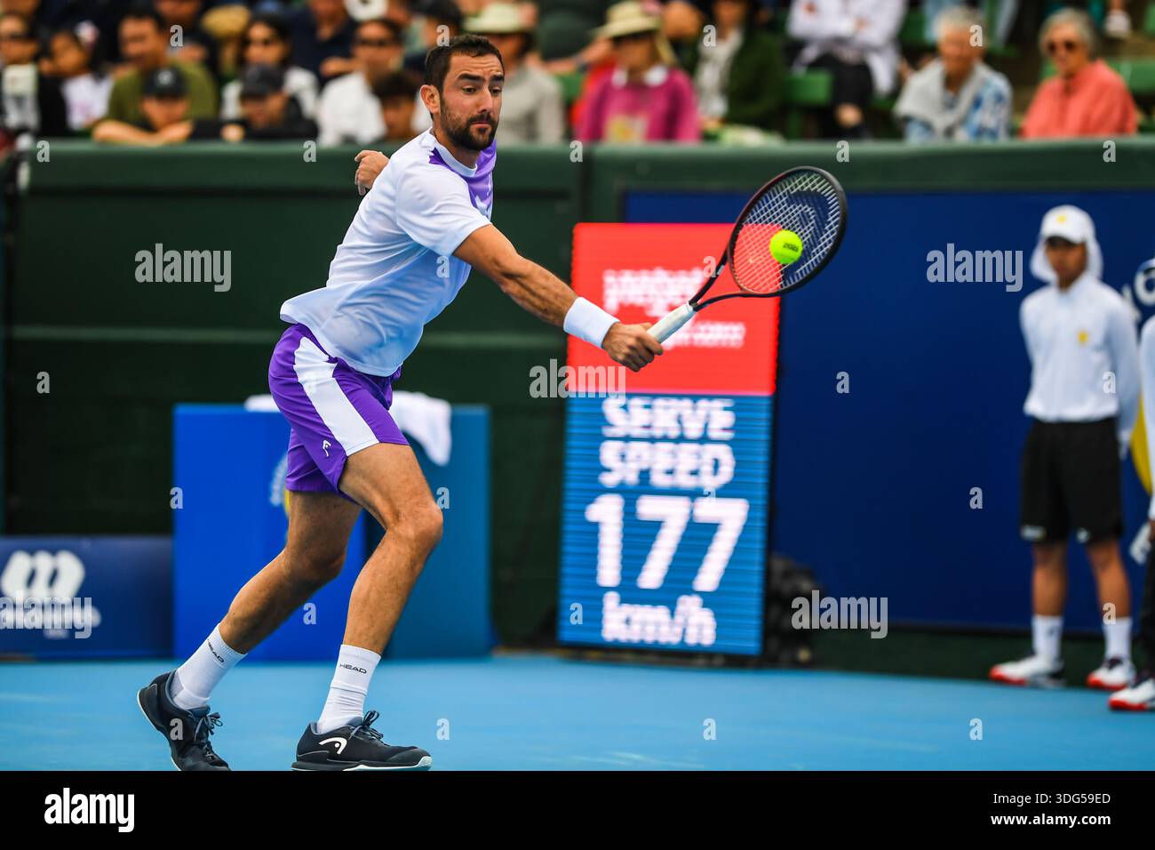 Marin Cilic (CRO) is seen in action during the tennis match with ...