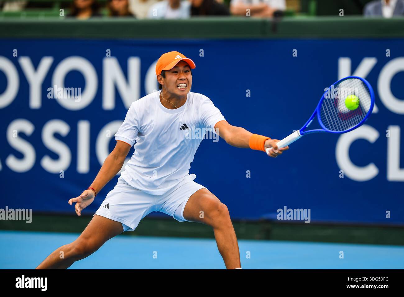 Learner Tien (USA) is seen in action during the tennis match with Marin ...