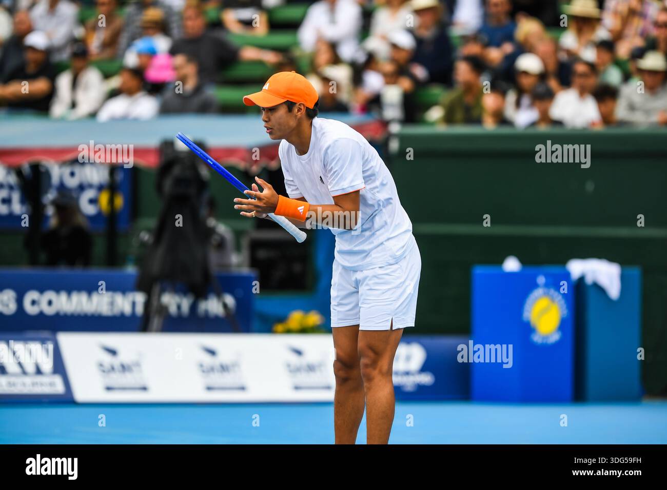 Learner Tien (USA) is seen in action during the tennis match with Marin ...
