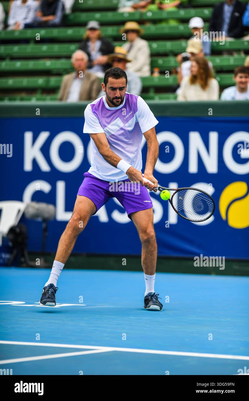 Marin Cilic (CRO) is seen in action during the tennis match with ...