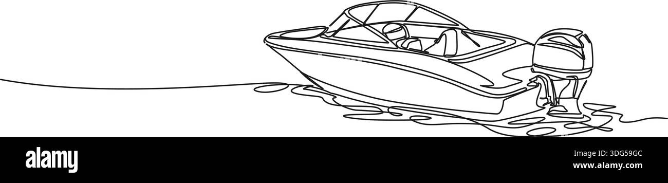 continuous line drawing of small motorboat, runabout boat line art ...