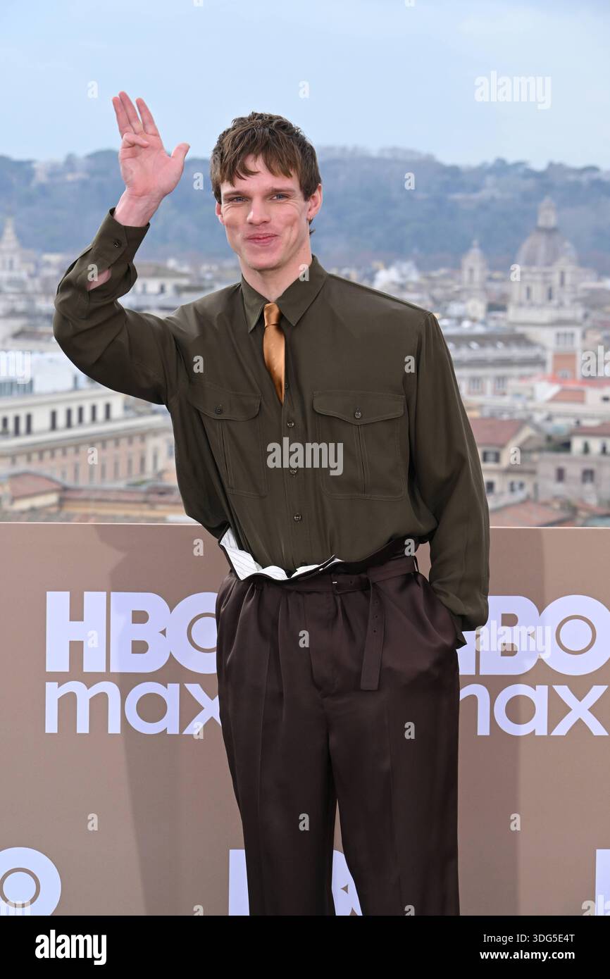 Rome: Hotel De La Ville. HBO Max Italia Photocall. Pictured: Finn ...