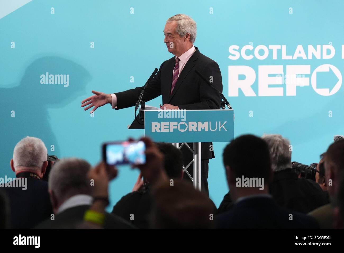 Reform UK leader Nigel Farage at the announcement of the Scottish ...