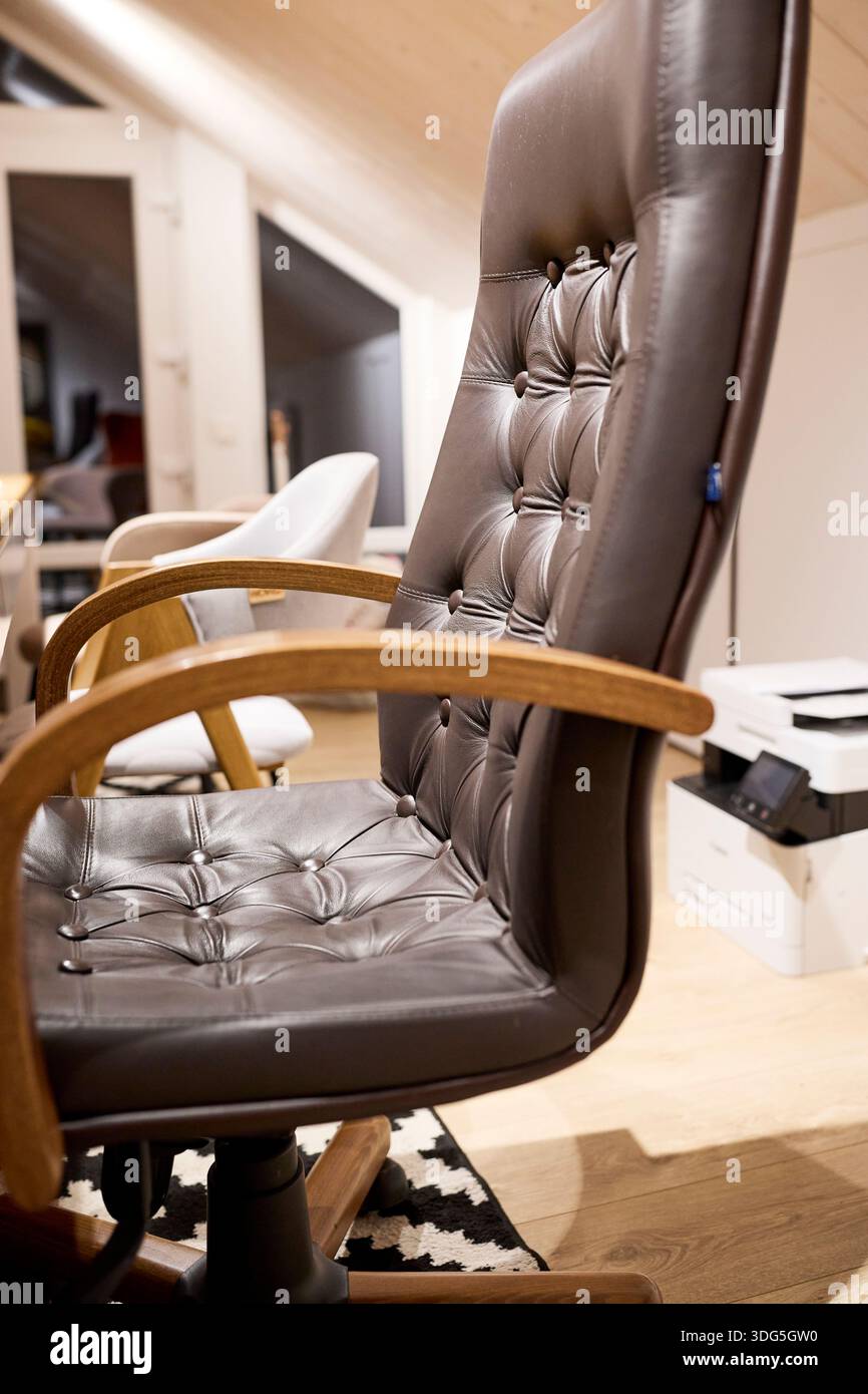 Office Chair Next to Desk in Modern Workspace Stock Photo - Alamy
