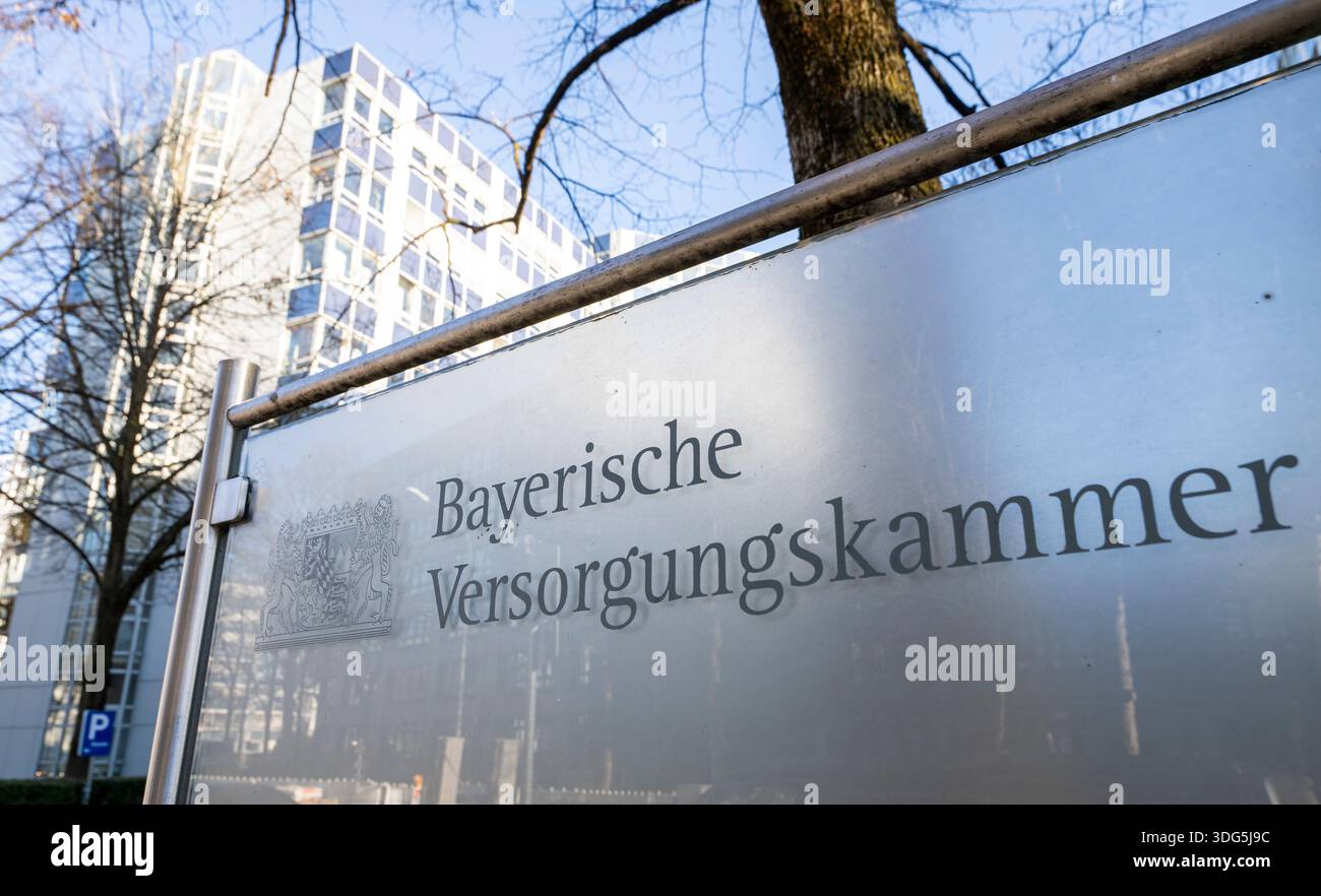 15 January 2026, Munich: A sign reading "Bayerische Versorgungskammer ...