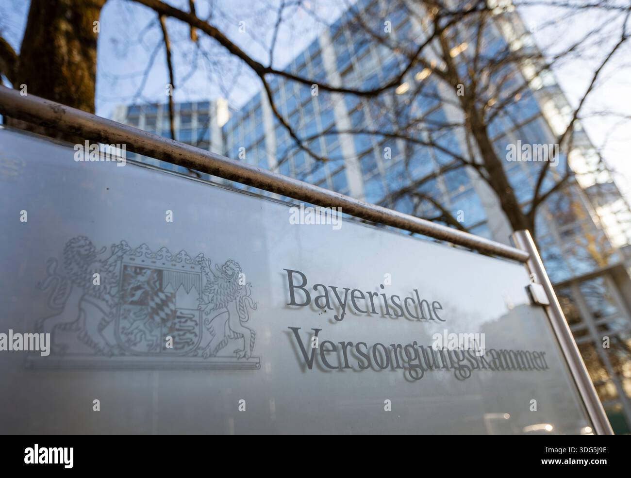 15 January 2026, Munich: A sign reading "Bayerische Versorgungskammer ...