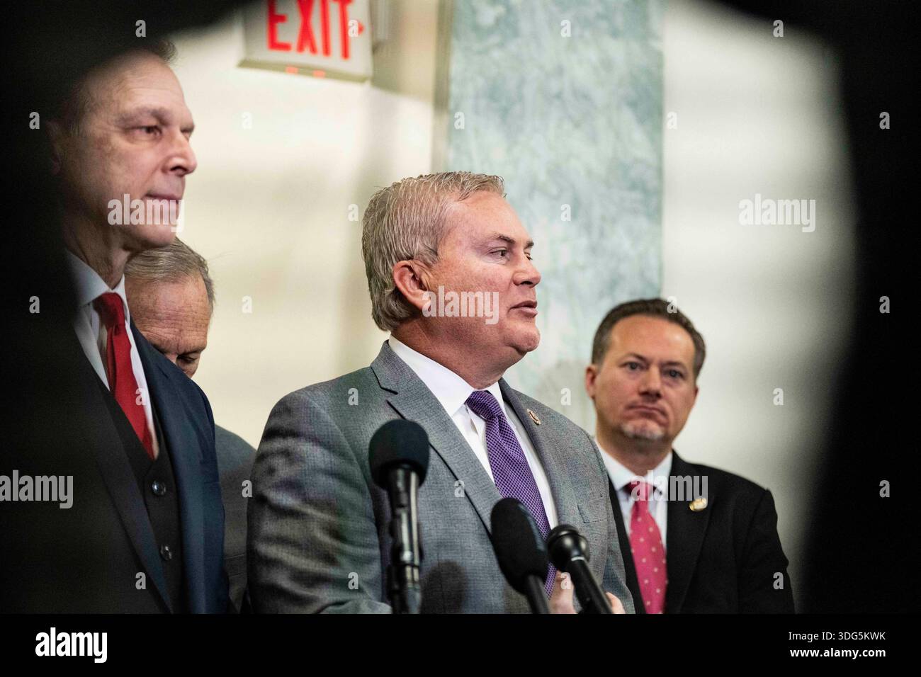 Chairman James Comer (R-Ky.) gives remarks to reporters Following ...
